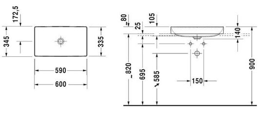 Duravit DuraSquare Vasque 600x335 mm, DuraCeram, blanc alpin 2355600000 ...