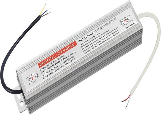 Transformateur 220V 24V LED Driver 60W Etanche IP67 Extérieur Transfo 2,5A Adaptateur ...