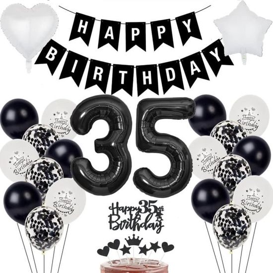 Décoration 35 Anniversaire Noir Blanc, Ballon 35 Anniversaire ...