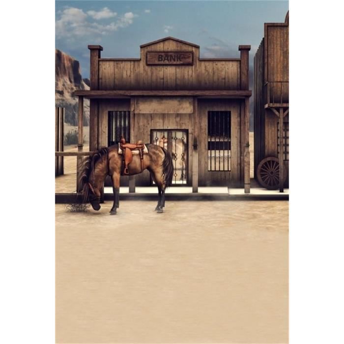 1,5x2,2m Polyester Toile de Fond Far West Maison Banque Building ...