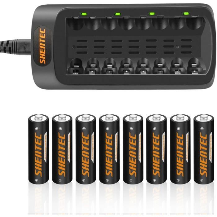 Shentec Chargeur de Piles AA AAA 8 Slots avec 8pcs AA Piles ...