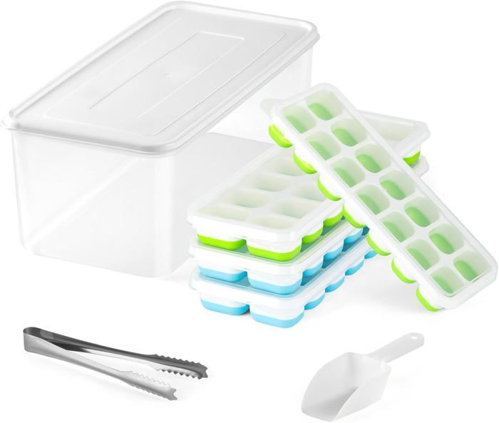 Lot de 4 moules à glaçons avec couvercle et kits de seau, dégagement ...