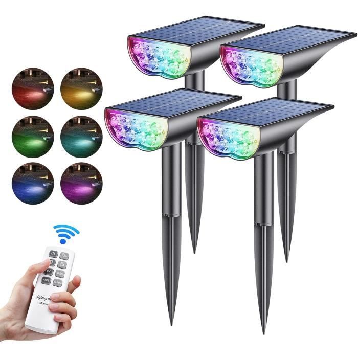 Lampe Solaire Exterieur Jardin, 9 Led À Changement De Couleur Rvb Spot Solaire Extérieur ...