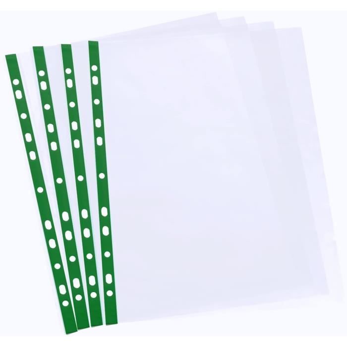 Lot de 100 pochettes perforées en plastique transparent de qualité A4 ...