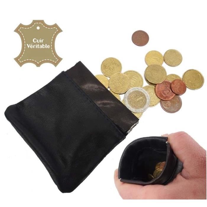 Porte monnaie bourse homme noir clic clac sans fermeture éclair CUIR ...
