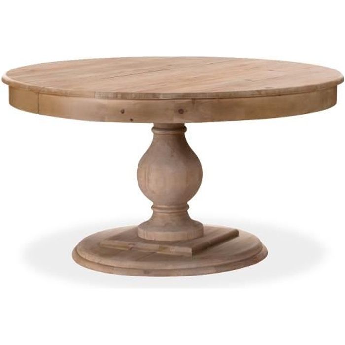 Table ronde extensible en bois massif Héloïse Bois naturel et pied ...