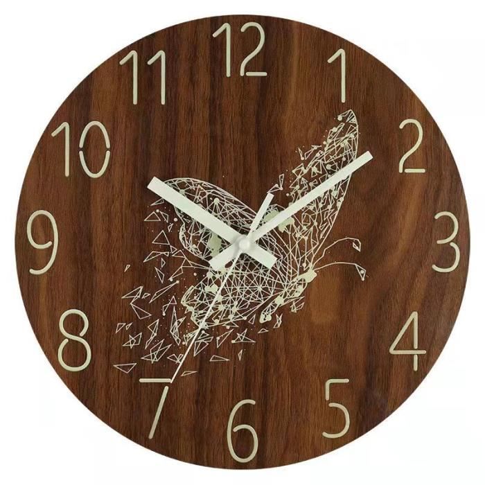 Horloge - pendule,Horloge murale en bois de 12 pouces,lumière ...