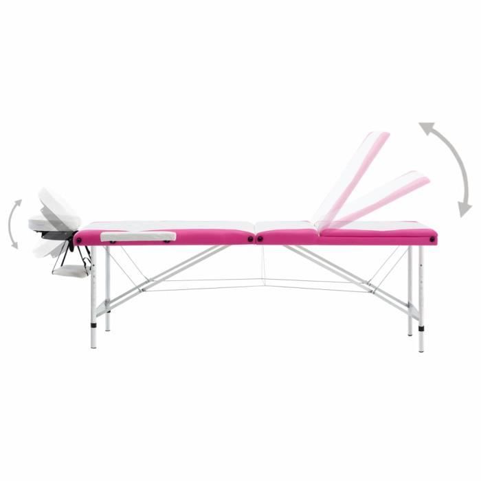 Table De Massage Pliable 3 Zones Aluminium Blanc Et Rose Jardin Secret