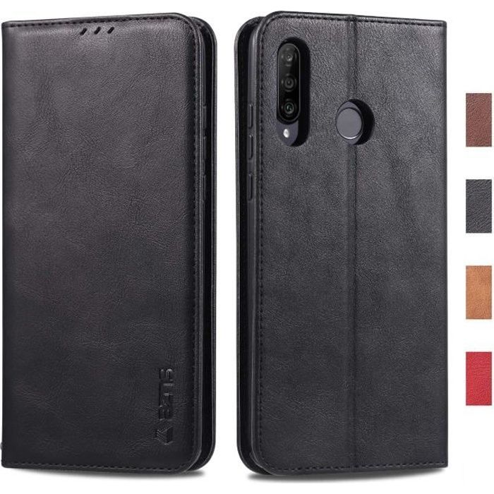 Coque Huawei P30 Lite - Huawei - Flip Case Cuir PU - Noir - Souple ...