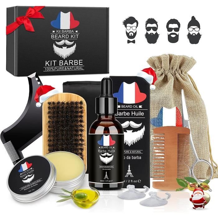 Kit Barbe Homme, Kit Soin Barbe 9 en 1 pièces, Huile à barbe naturel ...