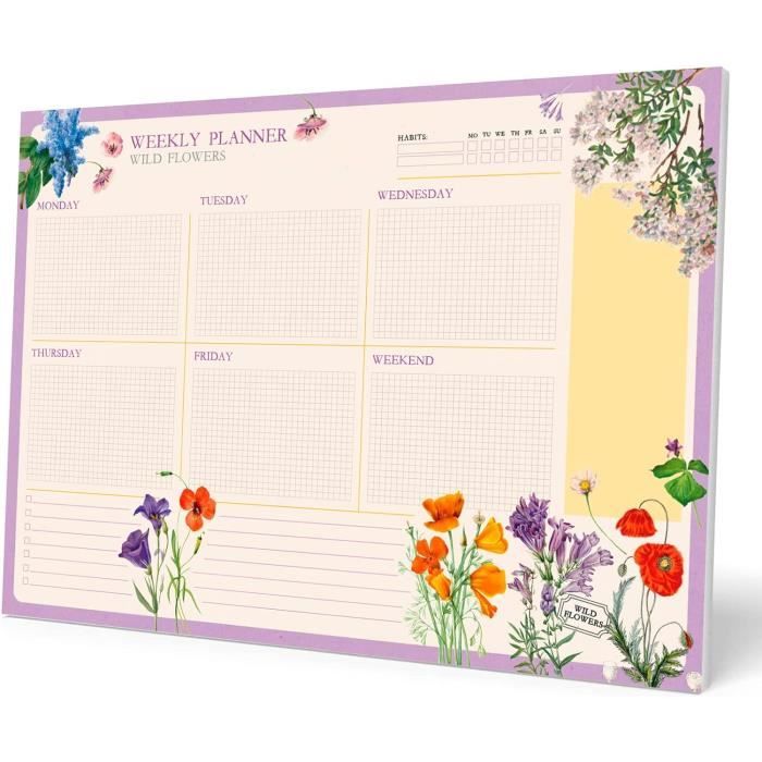 Bloc Notes A3 Botanical Wild Flowers, Semainier | Sous-Main Bureau ...