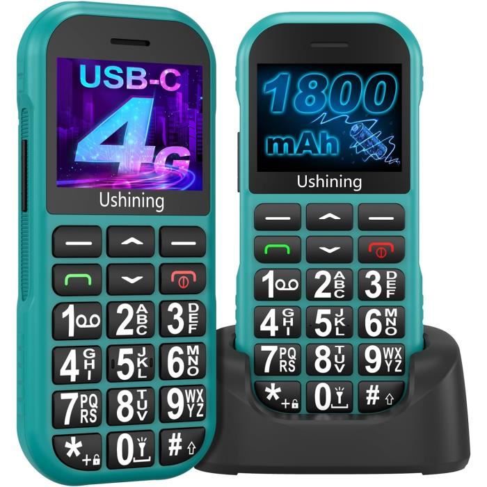 Ushining Téléphone Portable Senior 4G Débloqué avec Grandes Touches ...