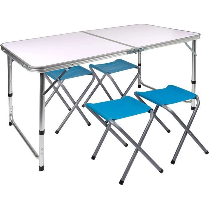 Aktive 52893 Table Pliante réglable en Hauteur avec 4 tabourets, Alm63 ...