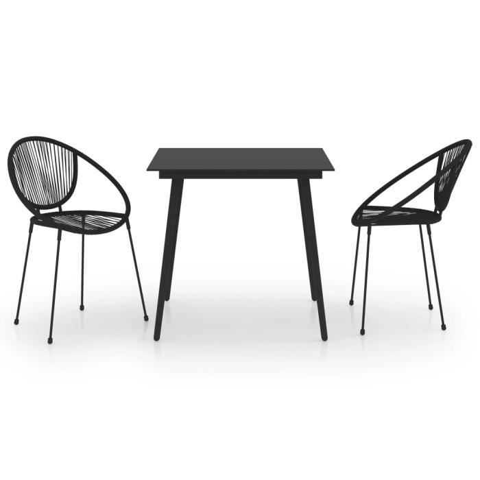 Ensemble à dîner d'extérieur 3 pcs Rotin PVC Noir - SURENHAP - J05022 ...