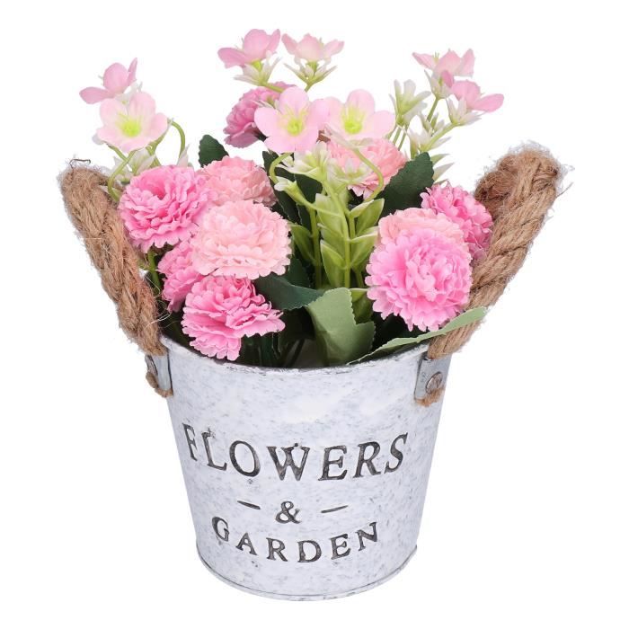 CHE Fleur en pot artificielle, fausse plante à fleurs, ornements de composition florale ROSE ...