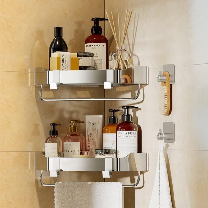 Lot De 2 Etagère Douche D'Angle Sans Perçage Rangement Salle De Bain ...