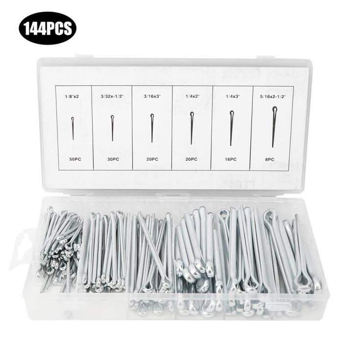 YOSOO Goupille fendue en fer 144pcs Kit d'Assortiment de Goupilles ...