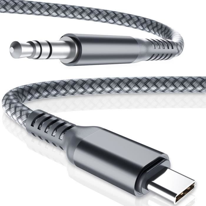 Câble Jack USB C 2M,Type C Adaptateur Aux 3,5 mm,Rallonge Auxiliaire ...