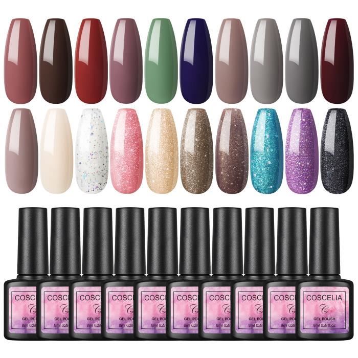COSCELIA Manucure Kit 20 Couleurs Semi-Permanent Gel Polish Couleurs ...