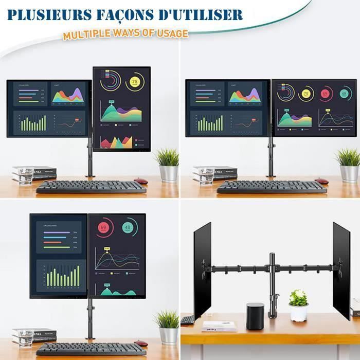 KITYTETY Support écrans PC double pour 2 Moniteurs 13'' -27'', Fixation ...
