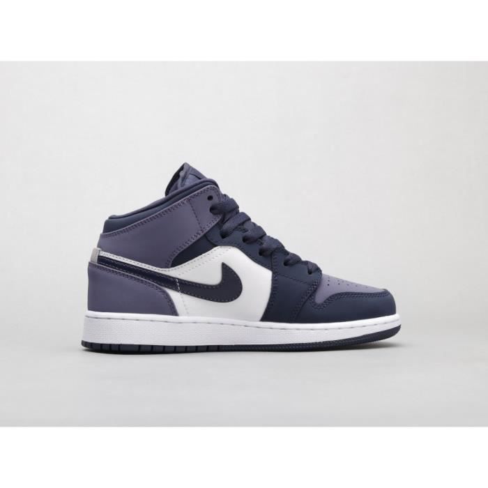 Air jordan 1 Mid sanded Purple Sound Purple (GS) Black Purple Toe Blanc ...