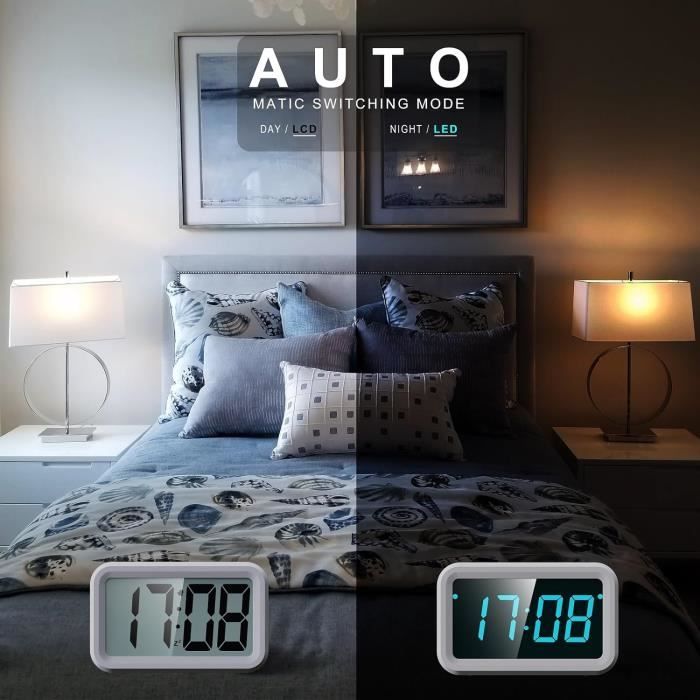 Alarme Lcd Automatique Avec Écran Led, Fonctionnement Sur Batterie, Grand Numérique, Snooze ...