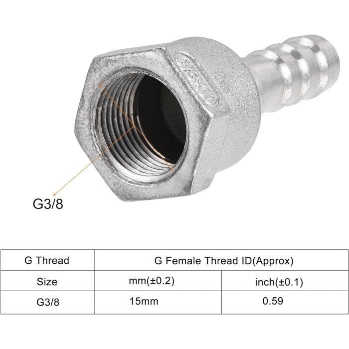Raccord Cannelé Tuyau 304 Inox Acier Connecteur Adaptateur 10Mm Barbelé X G3-8 Femelle Tube Avec ...