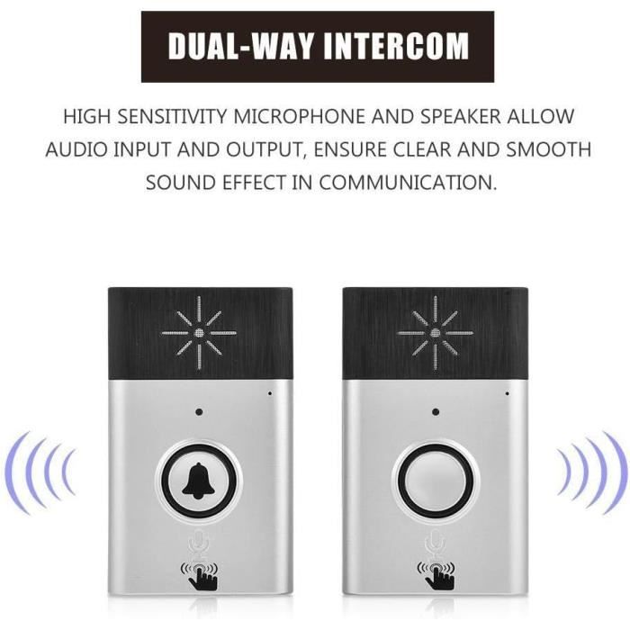 Intercom Sonnette, Sonnette sans Fil Intelligente, 2,4 GHz Mini Portable Way Dual Voice Intercom ...