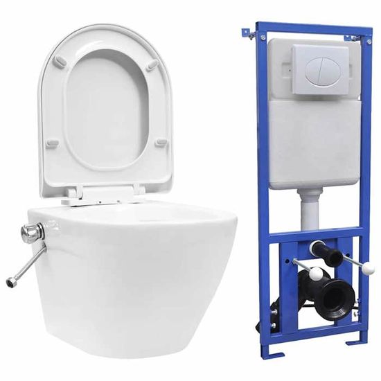 Prix bas - Toilette - Cuvette murale sans rebord et réservoir caché ...