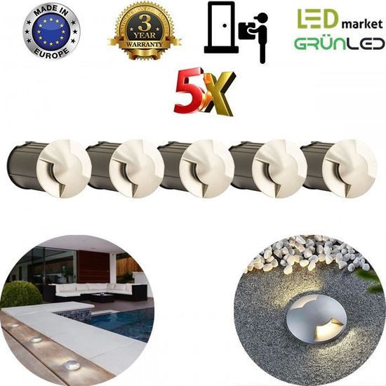 LED Market, 5x1W Aria 2D, Spot LED Encastrable Exterieur, Blanc Chaud, IP67 étanche souterrain ...