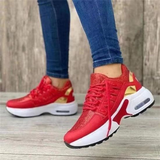 Baskets Compensées Femmes Chaussure de Sport Mode Sneakers Gym Fitness ...