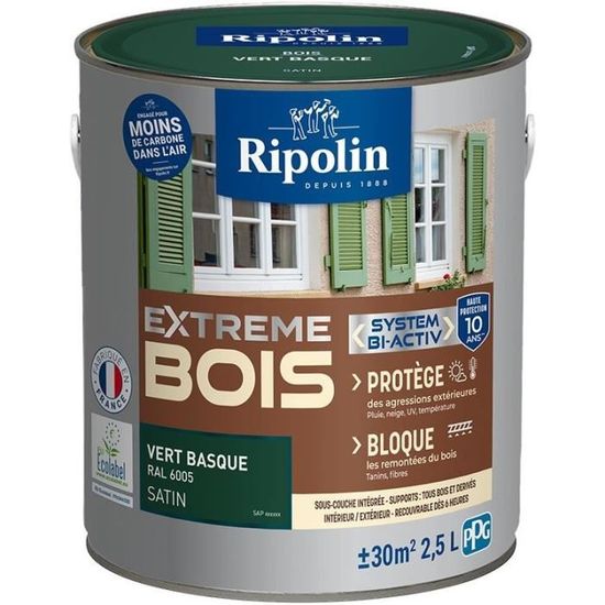 RIPOLIN Peinture pour bois intérieur et extérieur - Vert basque Ral ...