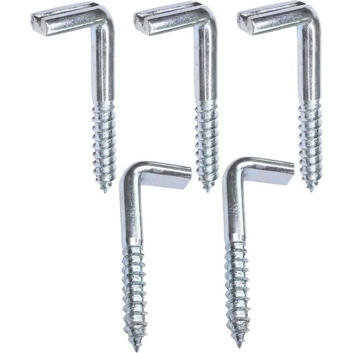 C47885 - Lot de 5 - Crochet en forme de L Ø4.4x40mm - vis à bois fileté ...