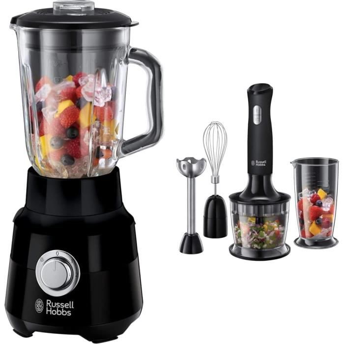 2Mixeur Blender Electrique 1,5L, 4 Lames, Bol verre, Noir 24722-56 Matte Black & Mixeur ...