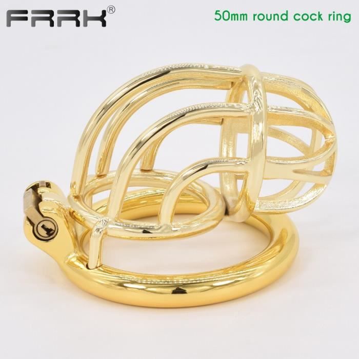 Cage de chasteté en métal doré pour homme, dispositif de ceinture de Bondage, anneau de coq en ...