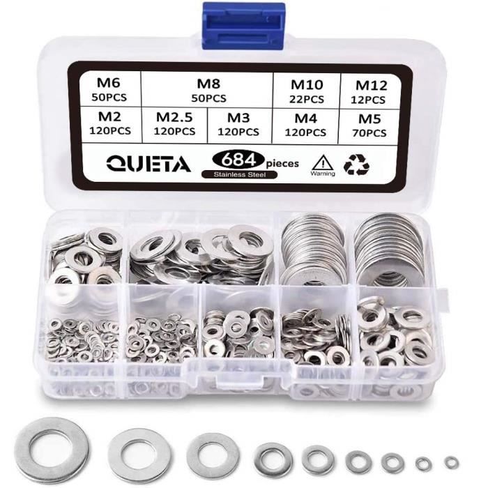 684 pcs rondelles plates 9 types différents de rondelles m2, m2,5, m3 ...