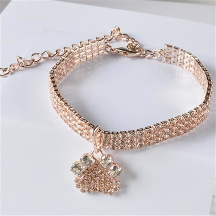 Bling Crystal Dog Collar Diamond Puppy Pet Full Rhinestone Paw Pendant ...
