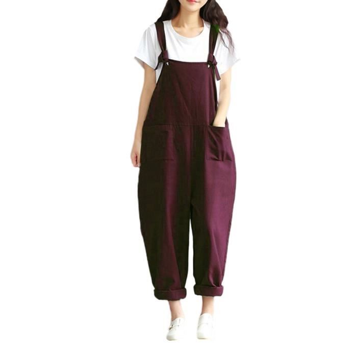 COMBI PANTALON en Coton Femme Casual Ample Combinaison sans Manches ...