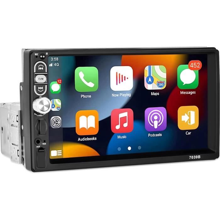 Autoradio Bluetooth 1 Din Carplay Android Auto Média Récepteur,7 Pouces ...