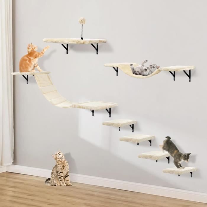 Mur D'Escalade Pour Chat, Étagère Murale Pour Chat, Perche, Arbre À Chat Lit Hamac Et Griffoir ...