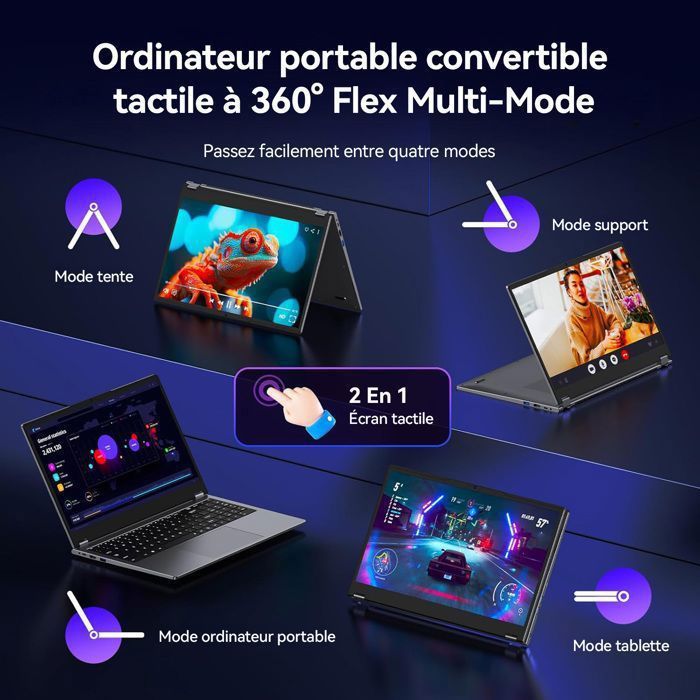 PC Portable- VANWIN - Ecran Tactile 360°Rotation-AMD RYZEN5 7430U-16Go ...