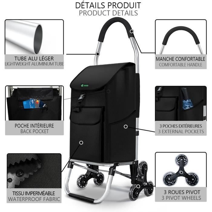 VOUNOT® Chariot de courses 2 en 1 pliable aluminium - caddie et diable ...