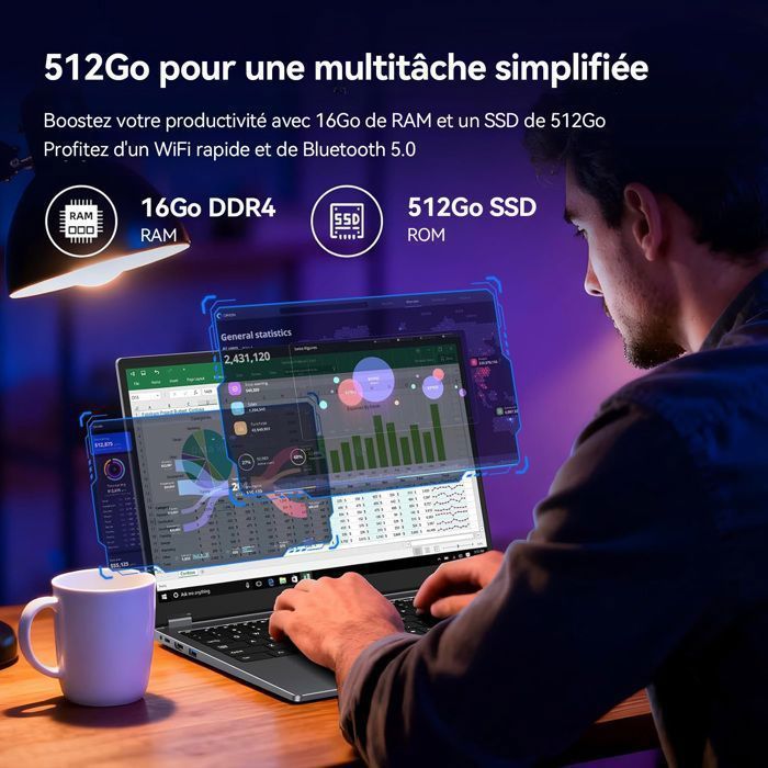 PC Portable- VANWIN - Ecran Tactile 360°Rotation-AMD RYZEN5 7430U-16Go ...