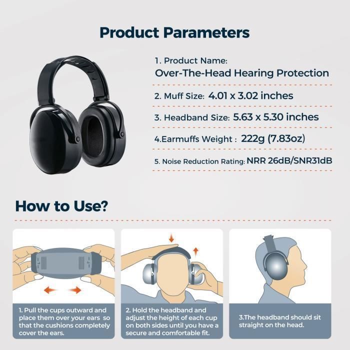 Casque Antibruit Pliable SNR 31dB, Casque de Protection Auditive pour ...