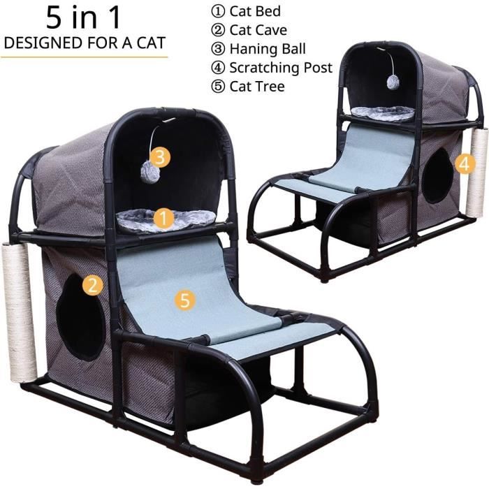 2 Couches Arbre À Chat Mobilier Maison De Jeu Pour Animaux Chatons ...