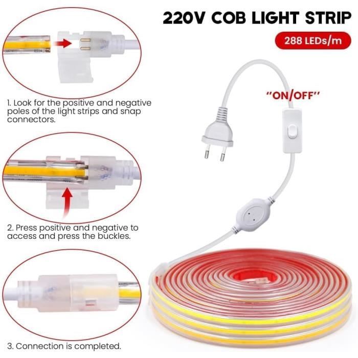 Bande Led Etanche 220V, Cob 288Leds-M Ruban Étanche Ip65 Découpable ...