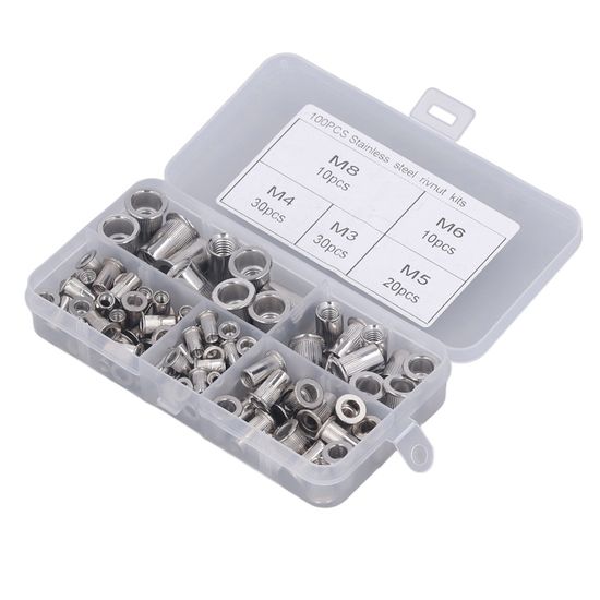 Lot de 100 écrous à rivets à tête ronde plate moletée M3 M4 M5 M6 M8 en alliage d'aluminium pour ...