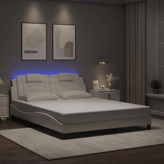 Cadre de lit avec LED sans matelas-Structure de lit à LED blanc 160x200 ...