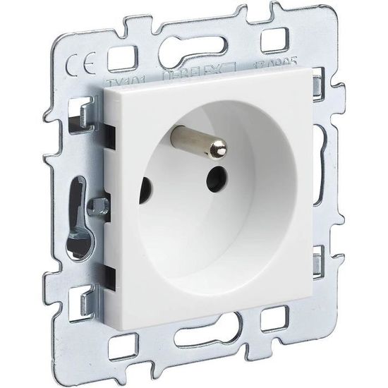 Prise avec Terre et support métal pour Casual - Cache Mécanisme Blanc ...