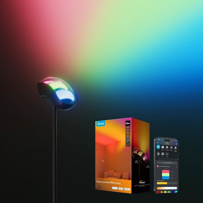 Lampadaire LED Govee Torchiere 170 cm noir - 3 zones RGBWW, dimmable ...